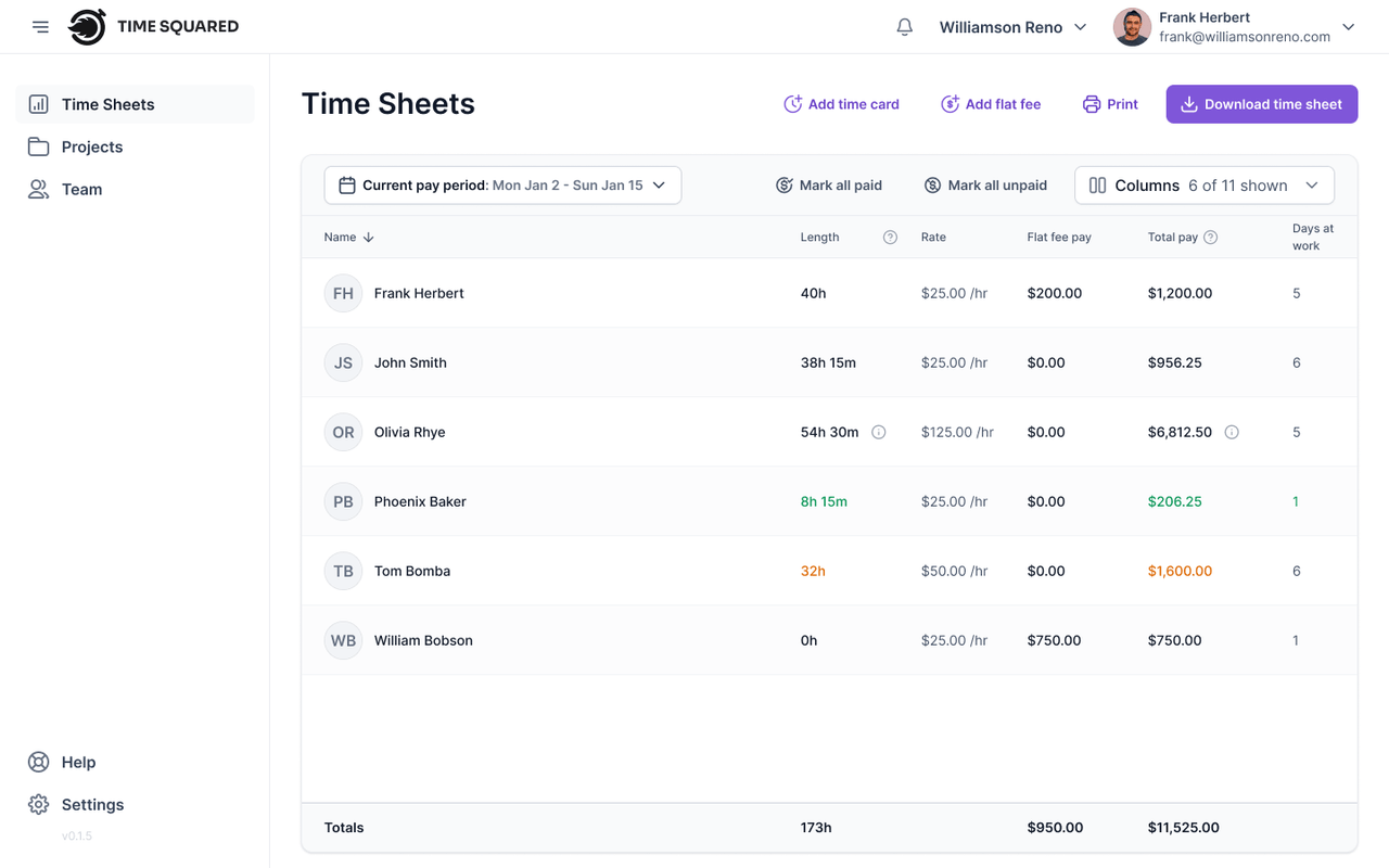Time Squared Time Clock